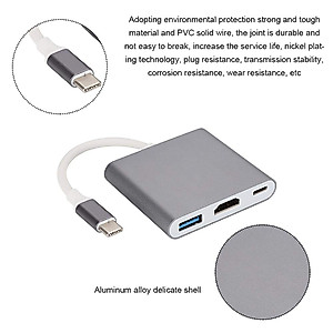 Type C to HDMI Hub Adapter Multi-Function 3 in 1 Hub Type C to HDMI Output HD Converter Adapter Dock Station(Gray)