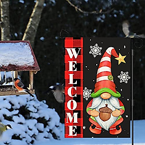 OlaTopia Set of 4 Gnome Seasonal Garden Flags 12x18 Double Sided, Buffalo Plaid Welcome Spring Summer Winter Fall Garden Flag, Vertical Burlap Farmhouse Yard Flags for Home Outdoor Decor