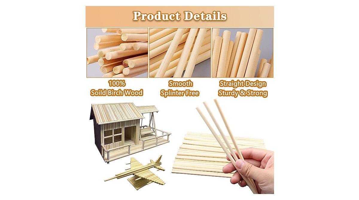 Quality Wooden Dowel Rods for Crafts - 100 pcs Set