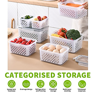 TFMODBFA 5 PCS Fruit Storage Containers for Fridge,Produce Storage Saver Containers with Removable Drain Colander&Airtight Lid, Food Grade Freezer Seal, Keeps Fruit Fresh for Long Time