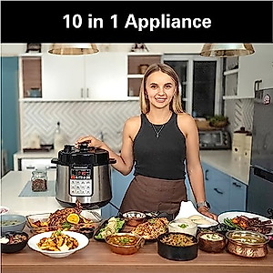 Hamilton Beach 6 Qt Pressure Cooker with Unique Steam Release Button True Slow Cook Technology, Rice, Sauté, Egg and More, 10 Preset Programs (34502), Stainless Steel