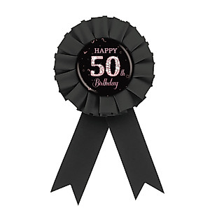 Black Happy 50th Birthday Tinplate Badge Pin, Black Rosette It's My 50th Birthday Button, Diamond 50th Birthday Award Badge Pin, Fifty Years Old Birthday Party Decorations