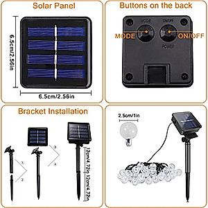 Solar Outdoor String Lights, Waterproof Crystal Ball Lights,8 Mode Indoor/Outdoor Fairy Lights, Decorative Lighting for Home, Garden, Party, Festival (Pure White,5m 20 LEDs)