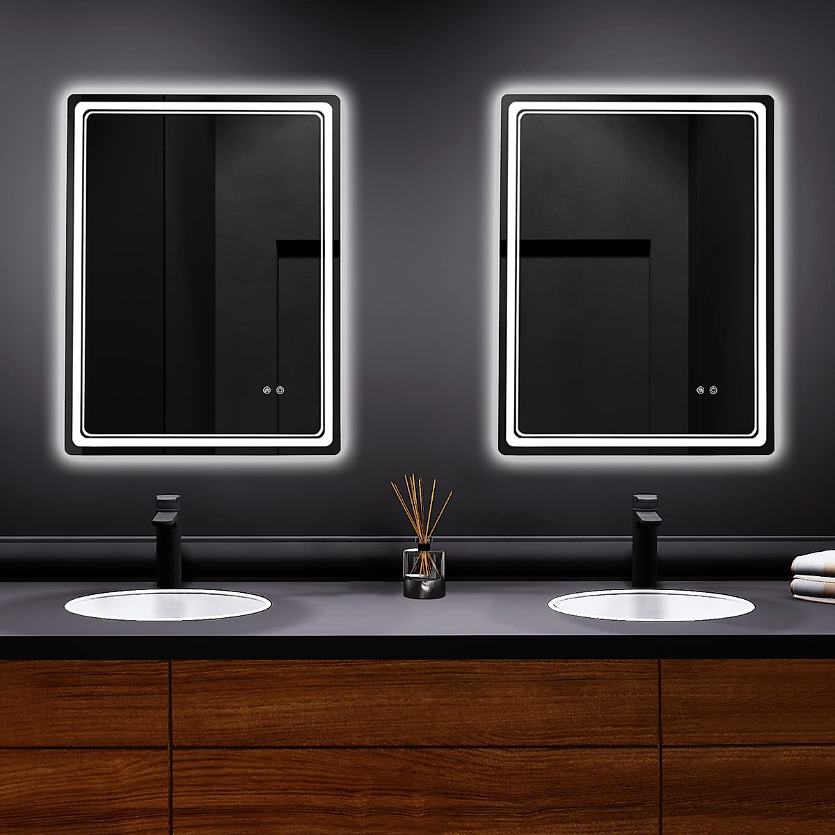 HOMECOOKIN Wall Mount 20x28 inches LED Mirror, Bathroom, Rectangular, Aluminum, Modern, Anti-Fog, Adjustable 3 Colors, Backlit