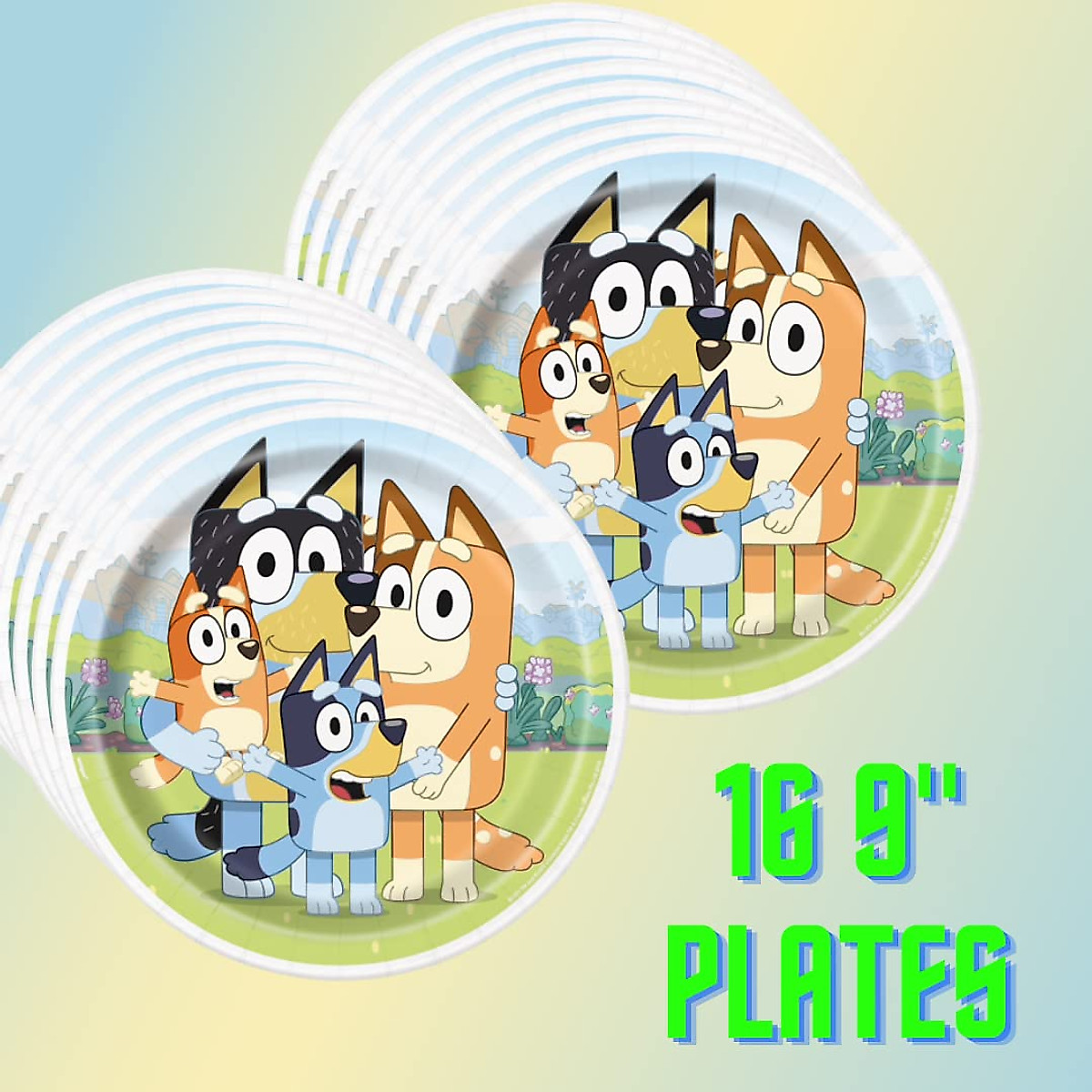 Bluey Birthday Decorations - Bluey Birthday Party Supplies for your Bluey Party featuring Bluey Party Decorations and Bluey Plates and Napkins and Tableware for 16 guests.