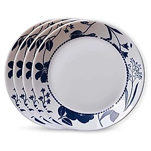 Corelle Everyday Expressions 4-Pc Salad Plates Set, Service for 4, Durable and Eco-Friendly 7-1/2-Inch Plates, Higher Rim Glass Lunch Plate Set, Microwave and Dishwasher Safe, Rutherford
