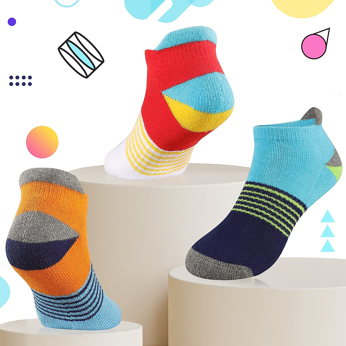 Comfoex Boys Socks 4-6 6-8 8-10 Years Old Ankle Athletic Cotton Socks For Kids Short Half Cushioned Socks 6 Pairs