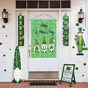 Surfapans Happy St Patricks Day House Flag 28x40 Inch Double Sided Outside Burlap Gnome Green Shamrock Clover Large Outdoor Yard Flags Porch Home Farmhouse Decoration