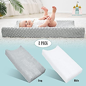 Cute Castle Changing Pad Cover - Ultra Soft Bean Dot Plush Changing Table Covers Breathable Baby Changing Pad Table Sheets for Boy and Girl (2 Pack White and Grey)