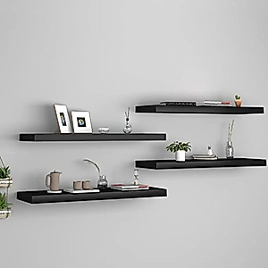 DYRJDJWIDHW Floating Wall Shelves 4 pcs Bookshelf for Bedroom,Shelves,Wood Bookcase,Suitable for Bedroom, Office, Living Room, Study,Black 31.5"x9.3"x1.5" MDF