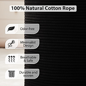 Fiona's magic Woven Rope Laundry Basket, 58L Tall Laundry Hamper for Blanket Storage, Large Baby Nursery Basket for Laundry, Decorative Clothes Hamper for Bedroom, Living Room and Bathroom, Black