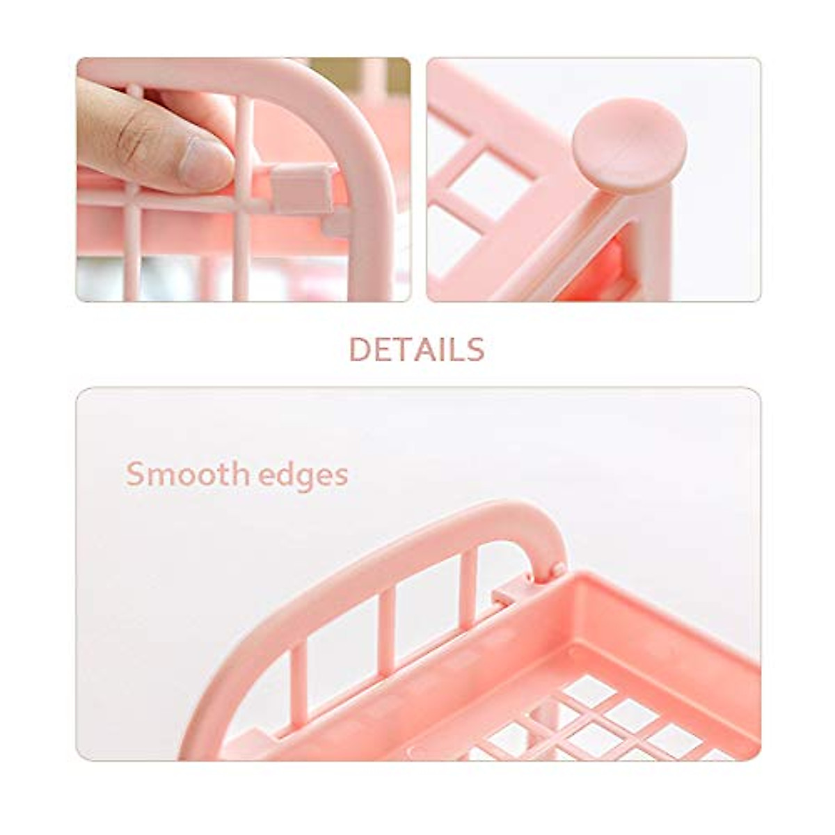 UnnFiko 2-Layers Table Shelf Organizer, Adjustable Plastic Storage Rack Shelf Square Basket Desk Stand Table Storage Organizer Shelves (Pink)