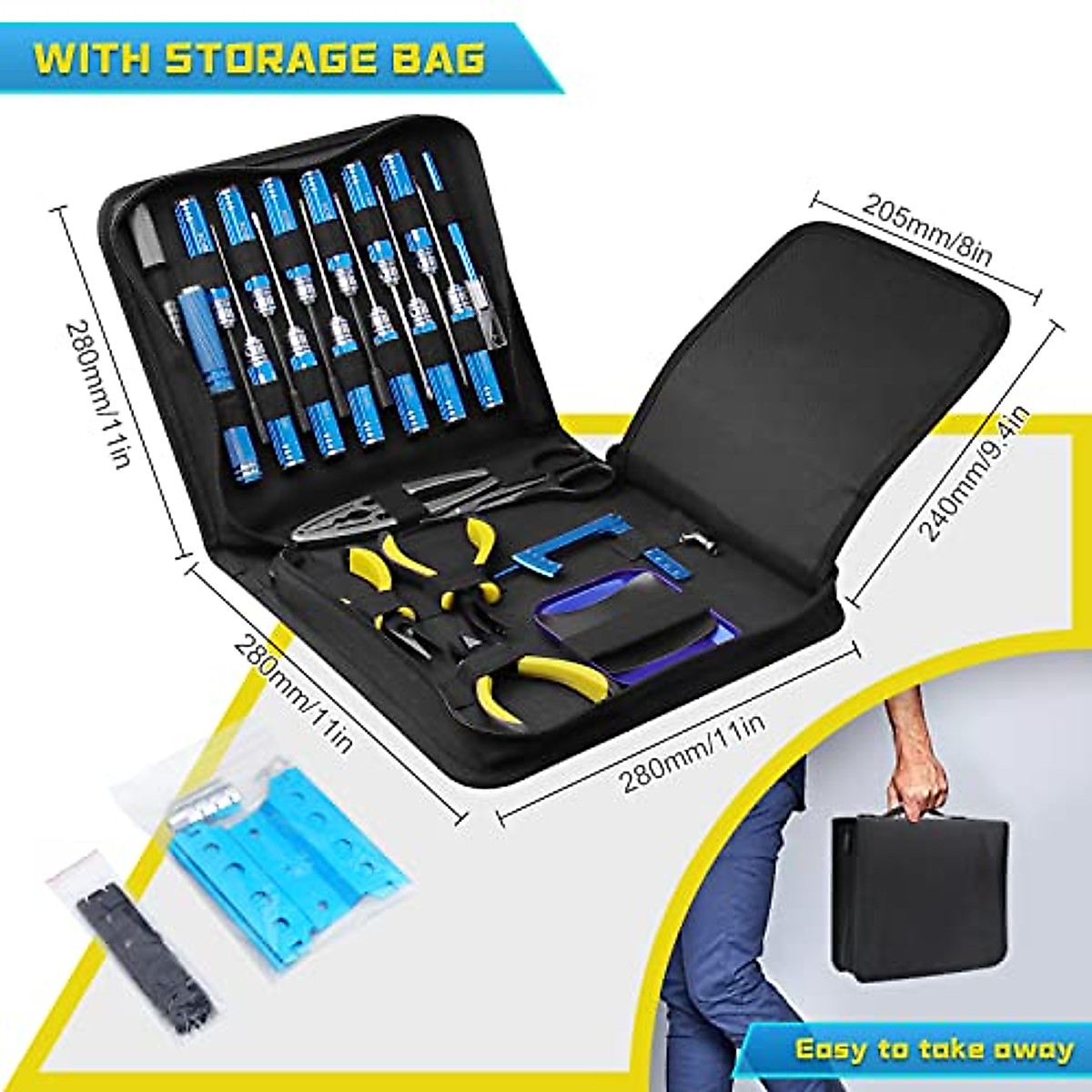 RC Car Tool Kit w/Hex Nut Screwdriver Set, Pliers,Wrench,Stand Full Set RC Repair Tools Compatible with Traxxas Slash Arrma RC Cars Models Drone Helicopter
