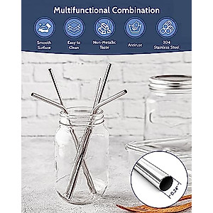 Stanley Straw Replacement 40 oz 30 oz, 6 Pcs Metal Straws Reusable, Reusable Straws Dishwasher Safe with Straw Cleaner(Silver 12 inches)