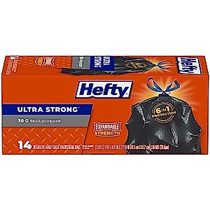 Hefty Ultra Strong Multipurpose Large Trash Bags, Black, Unscented, 30 Gallon, 14 Count
