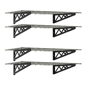 SafeRacks Wall Shelves - 4 Pk 24"x48" Wall Mountable Shelving Unit for Storage Rack, Pantry Shelves, Utility Shelving, Heavy Duty Shelves w/8 Accessory Hooks, 500lbs Capacity, Hammertone