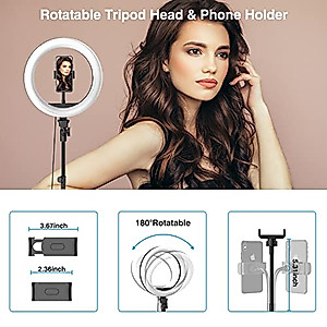 12" Selfie Ring Light with 63" Adjustable Tripod Stand and Phone Holder, LED Dimmable Ringlight with Remote, for Live Stream/Photography/Makeup/YouTube Video, Compatible with Cell Phones, Cameras