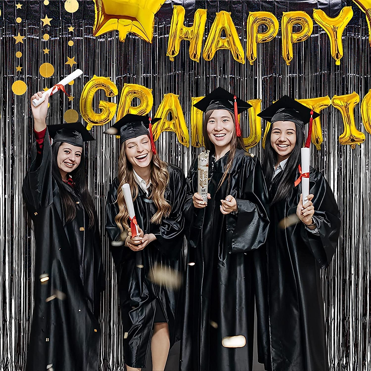 Foil Fringe Curtain Party Decorations - Black Red Metallic Tinsel Backdrop Party Steamers Curtains for Birthdays Halloweens Christmas Wednesday Stranger Theme Prom Holidays Parties Decorations