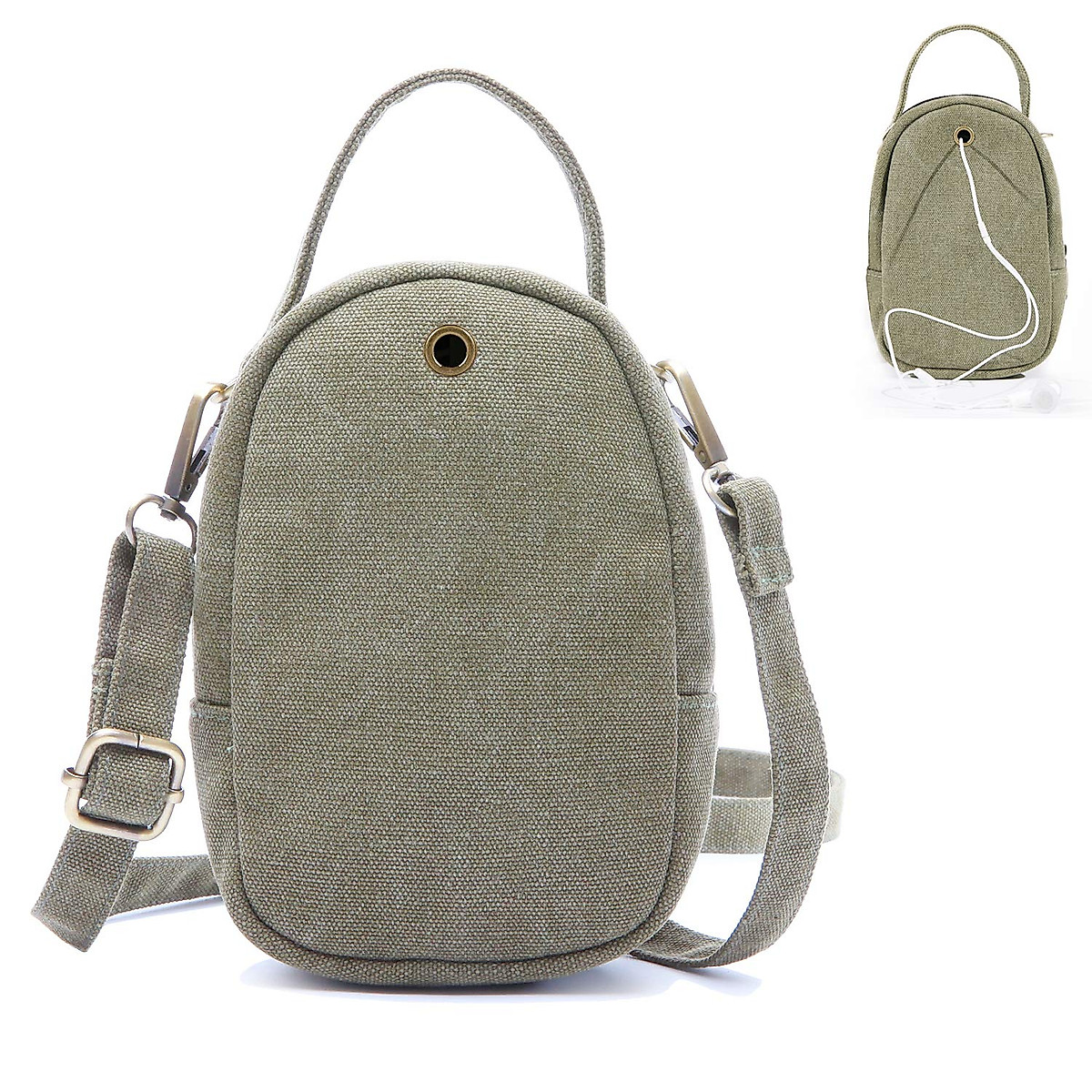 SILKAREA Women Canvas Cell Phone Purse Crossbody Bag Embroidered Small Shoulder Bags Handbags Credit Card Wallet Pouch (Army Green)