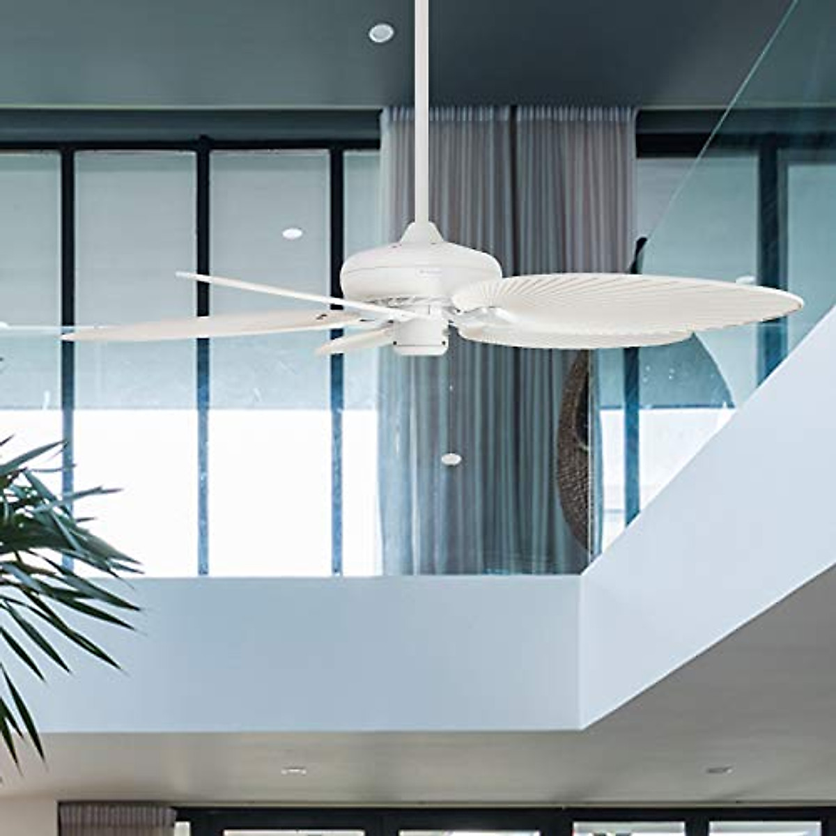 Honeywell Ceiling Fans Palm Island Tropical 52 Inch Ceiling Fan, Outdoor Ceiling Fan with Pull Chain, Tri-Mount 5 Palm Leaf Blade Design, ETL Wet Rated, White (50200-01)