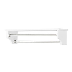 Dover 27" White Bathroom Shelf with 2 Chrome Towel Rods - Space Saving Storage for Bath Decor and Accessories - Moisture Resistant Wood Construction - 27" W x 8" D x 6" H