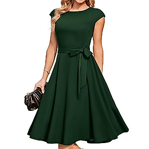 DRESSTELLS Women's Dresses, Modest Cocktail Dress for Wedding Guest Mother Bride, Formal Vintage Tea Party Short Swing Dress Emerald DarkGreen XL