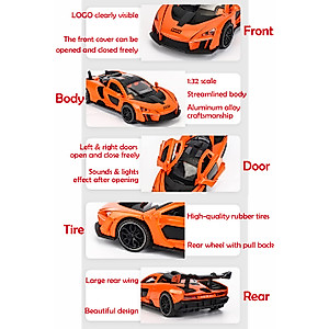 Alloy Collectible Orange McLaren Senna Toy Car Model Pull Back Vehicle DieCast with Lights and Sound