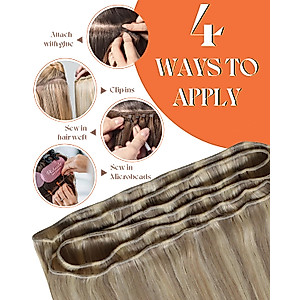 Sunny Sew in Hair Extensions Blonde Hair Extensions Weft Real Human Hair Dark Ash Blonde Mix Golden Blonde Weft Hair Extensions Human Hair Blonde Sew in Human Hair Extensions for Wedding 18inch 100g