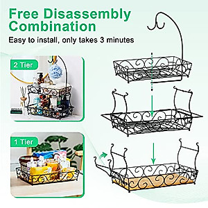Fruit Basket Bowl, Vegetable Storage for Kitchen, 3-Tier Countertop Fruits Holder Rack with Banana Hanger, Food, Snack, and Bread Detachable Organizer Stand for Gift Large Capacity Fruit Tray