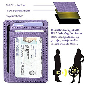 Giantree RFID Blocking Credit Card Case Holder, Slim Credit Card Sleeves ID Case Leather Wallet Coin Identity Credit Card Holder for Women Men(Purple)