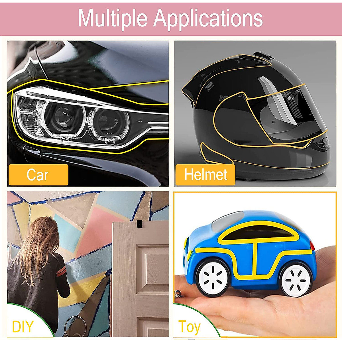 6 Rolls Fine Line Tape, Automotive Yellow Painters Tape 1/16, 1/12, 1/8, 1/4, 1/2 and 3/4 Inch x 52 Yard, Fineline Masking Tape for Car Vehicles Auto Paint Art