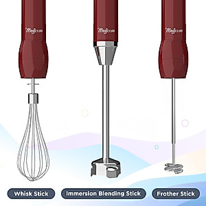 Magiccos Immersion Stick Hand Blender - 9 Speeds Contorl, Slim Stick Blender Wand, 350W DC Motor, For Shakes and Smoothies, Puree Baby Food & Soup, Whisk & Milk Frother Attachments(Red)