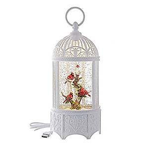 Kurt S. Adler 10.25-Inch Battery-Operated LED Swirl Cardinals Bird Cage Water Lantern, Multi