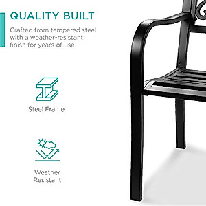 Best Choice Products Outdoor Bench Steel Garden Patio Porch Furniture for Lawn, Park, Deck w/Floral Design Backrest, Slatted Seat - Black