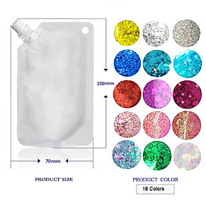 Body Glitter Gel 16 Color Sequins Glitter Gel Easy to Apply&Clean, Festival Glitter Christmas Makeup for Women Long Lasting Sparkling Suitable for Body, Face, Hair, Eyes Silver (Chunky Glitter)