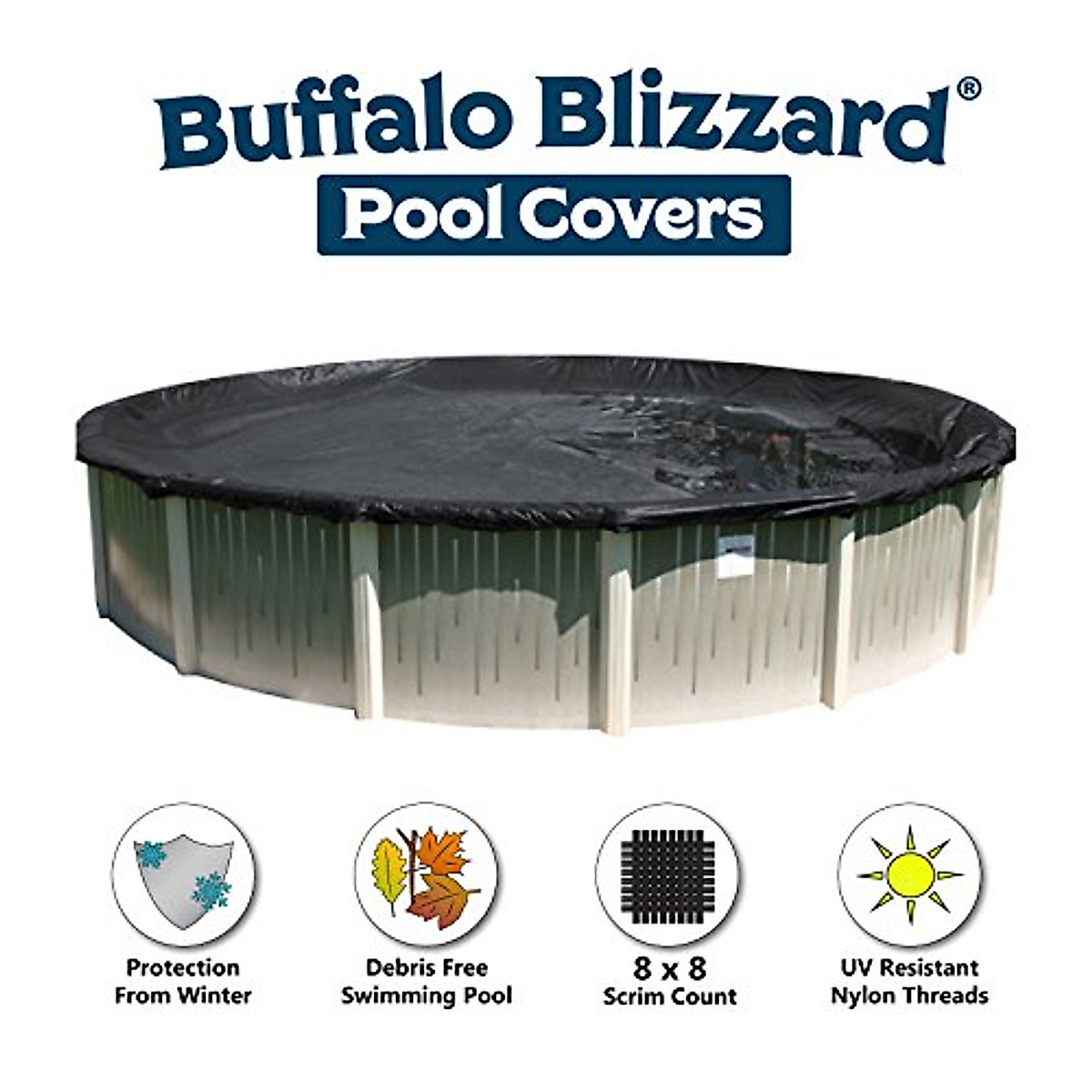 Buffalo Blizzard Deluxe Winter Cover for 33-Foot Round Above-Ground Swimming Pools | Blue/Black Reversible | All Covers Include 3-Feet of Overlap Material for Secure Installation to Measure 36-Feet