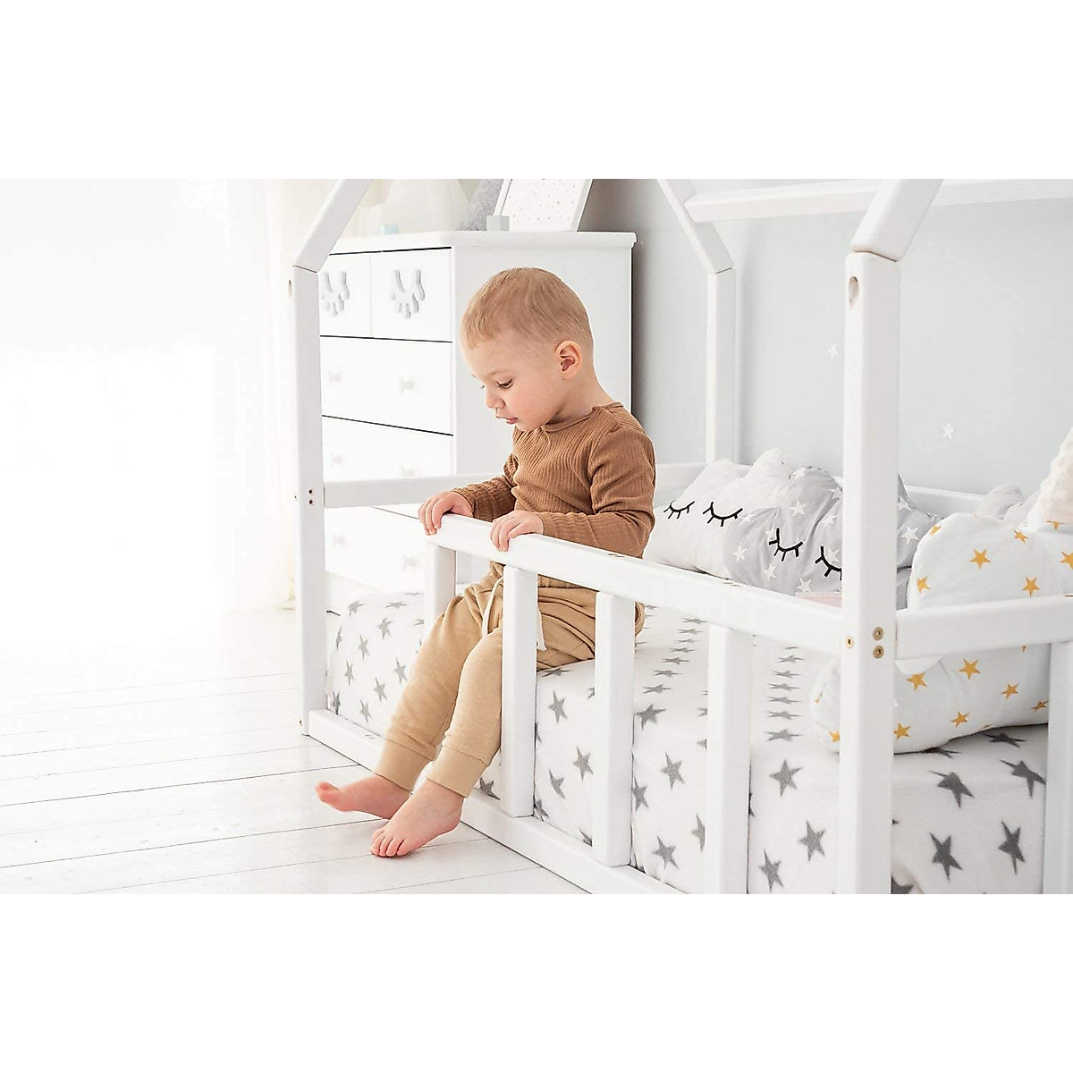 BUSYWOOD Toddler Floor Bed - Montessori Floor Bed with Rails - Floor Bed for Toddlers - Kids Floor Bed- House Kid Bed Frame - Floor Bed Frame Toddler (FOR SLEEPING ONLY)