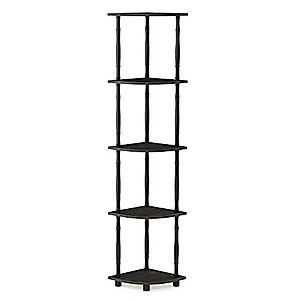 Furinno Turn-N-Tube 5-Tier Multipurpose Shelf, Espresso/Black & Turn-N-Tube 5 Tier Corner Display Rack Multipurpose Shelving Unit with Classic Tubes, Espresso/Black (18035EX/BK)