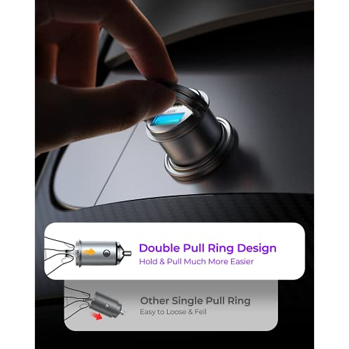 USB C Car Charger, [PD45W & QC45W]Dual Fast Ports Fast Charge Car Charger [All Metal & Mini]Cigarette Lighter Adapter for iPhone 14/13/12 Pro Max Samsung S22/21 Note20/10 Google Pixel, iPad Pro-Sliver