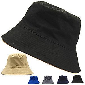 MUNULA Extra Large Bucket Hats XXL Hats for Men Big Head Oversized Cotton Reversible Unisex Fishing Hat 23.6"-25.6" Outdoor (Black/Khaki)