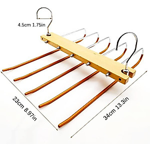 Uniworld Beech Wooden Pants Hangers Space Saver - Trouser Hanger, Space-Saving Multiple 5-in-1 Stainless Steel Extendible, Foldable Multi Magic Wardrobe Clothes Hanger Holder, Standard (Pack of 1)