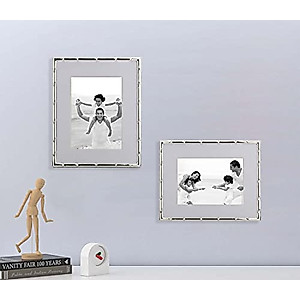 8x10'' Bamboo Detail Designs Silver Metal Picture Frame with Mat for 5x7'' Set of 2, Narrow Silver Plated Photo Frames 5 x7'' With Soft Touch Velvet Backing for Desktop and Wall Décor(Silver)