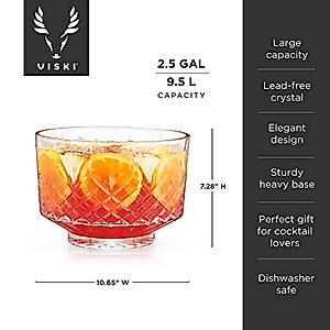 Viski Admiral Crystal Punch Bowl - Vintage Style Glass Punch Bowl for Parties - Serveware for Cocktails, Dishwasher Safe 2.5 Gallons 320oz Set of 1.