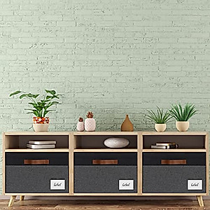 PFFVRP Large Storage Bins with Lids, Foldable Fabric Storage Baskets with Lids, Sturdy Storage Boxes with Labels and 3 PU Handles for Closet Home Bedroom Office (26L, Grey&Black)