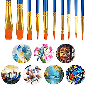 JOINREY Paint Brushes Set,50 Pcs Round Pointed Tip Paintbrushes Nylon Hair Artist Acrylic Paint Brushes for Acrylic Oil Watercolor, Face Nail Art, Miniature Detailing and Rock Painting (deep Blue)