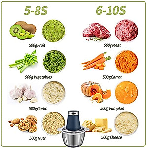 Electric Food Processor & Vegetable Chopper, 8-Cup Blender Grinder for Meat, Vegetables, Onion, Garlic, with 2L Stainless Steel Bowl and 4 Sharp Blades for Slicing, Shredding, Mincing, and Puree, 300W