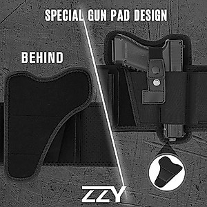 ZZY Concealed Carry Belly Band Holster, Waist Holster for Pistols, Gun Holster for Men and Women Running, Cycling, Hiking, Fits Glock 19, 17, 26, 43, Sig P365, Taurus G2C, Ruger, S&W M&P Shield 9m