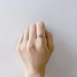 Izpack Planet Star Sterling Silver Open Stacking Rings for Women Dainty Cubic Zirconia Crystal Adjustable Engagement Promise Wedding Ring Wrap Finger Thumb Band Cute Jewelry Gifts