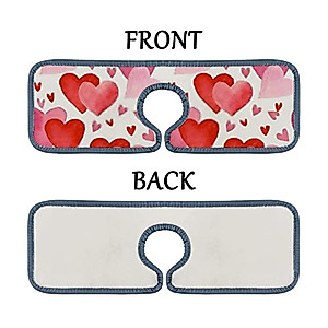 Kitchen Faucet Absorbent Mat 3 Pieces Watercolor Hearts for Valentine'S Day Faucet Sink Splash Guard Bathroom Counter and RV,Faucet Counter Sink Water Stains Preventer