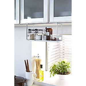 YAMAZAKI Home Under Shelf Spice Rack and Organizer for Kitchen Cabinets | Steel | Undershelf Solution, One Size, White